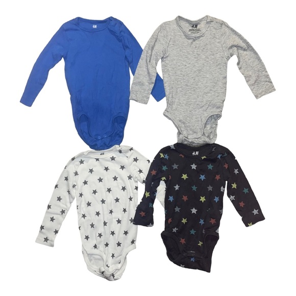 H&M | One Pieces | Hm Baby Boys Size 92m Bundle Of 4 Long Sleeve Bodysuits Blue Stars | Poshmark